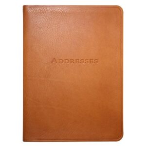 graphic image 7 inch leather bound desk address book, genuine calfskin leather, 1,400 entries, british tan