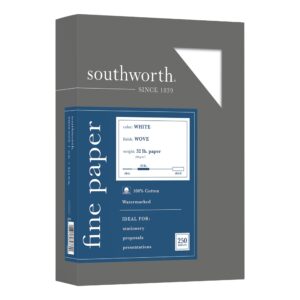 southworth® 100% cotton business paper, 8 1/2" x 11", 32 lb, white, box of 250