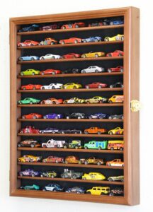 hot wheels matchbox 1/64 scale diecast model display case cabinet wall rack w/98% uv protection -walnut