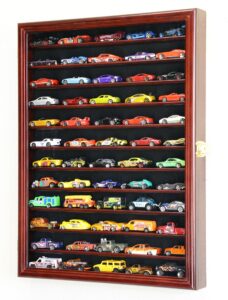 hot wheels matchbox 1/64 scale diecast model display case cabinet wall rack w/98% uv door -cherry