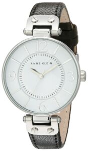 anne klein women's 109169wtbk silver-tone and black leather strap watch