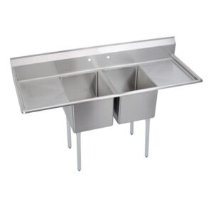 elkay dependabilt stainless steel 74" x 29-13/16" x 44-3/4" 16 gauge two compartment sink w/ 18" left and right drainboards and stainless steel legs