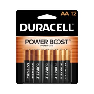 duracell coppertop aa batteries with power boost ingredients, 12 count pack double a battery with long-lasting power, alkaline aa battery for household and office devices