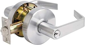 master lock keyed entry door lock, brushed chrome finish commercial door handle, interior or exterior lever style locking door handle, slchke26d