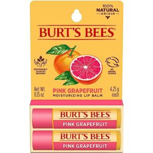 burt's bees lip balm - pink grapefruit, lip moisturizer with responsibly sourced beeswax, tint-free, natural origin conditioning treatment, 2 tubes, 0.15 oz.