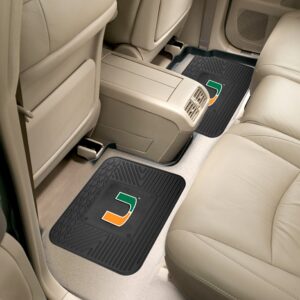 fanmats 12287 ncaa miami hurricanes back row utility car mats - 2 piece set, 14in. x 17in., all weather protection, universal fit, deep resevoir design, molded team logo