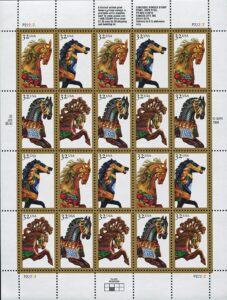 carousel horses 20 x 32 cent u.s. postage stamps 1994