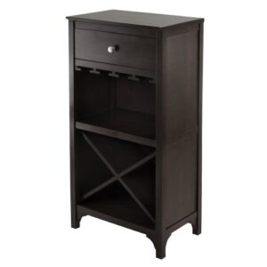 winsome ancona x shelf modular wine cabinet with 1-drawer, glass rack, dark espresso (92745)