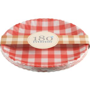 reusable red & white gingham checkered picnic / dinner plate, 9 inch melamine, set of 4