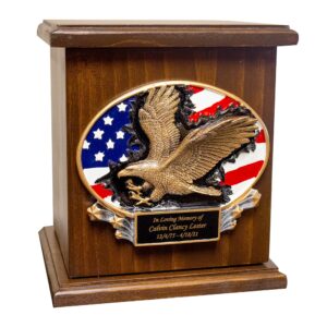 american flag and eagle custom engraved large wooden cremation urn