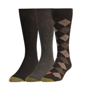 goldtoe men's argyle dress socks, multipairs, brown diamond (3-pairs), large