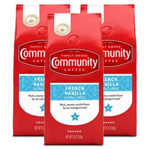 community coffee premium ground coffee, french vanilla flavored, medium roast, 12 oz., (pack of 3)