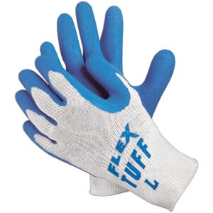 memphis gloves flex-tuff coated gloves, cotton, knit-wrist cuff, l size, white/blue, 12 prs (9680l)