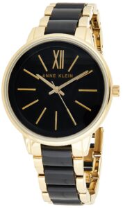 anne klein women's ak/1412bkgb gold-tone and black dress watch