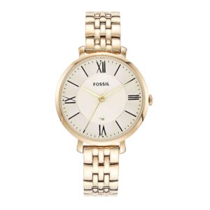 fossil women's jacqueline quartz stainless steel three-hand watch, color: gold (model: es3434)