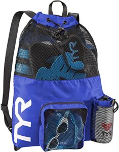 tyr big mesh mummy backpack for swim, gym and workout gear, royal blue, 40-liter capacity