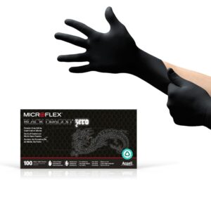 ansell microflex bd-100n black dragon zero 5mil disposable nitrile gloves w/textured fingertips for medical, industrial, automotive use - small, black gloves (box of 100)