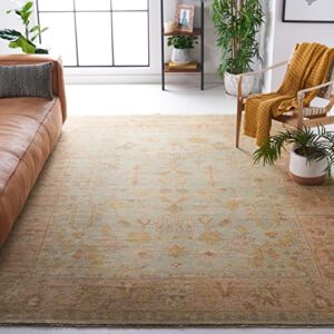 safavieh oushak collection area rug - 8' x 10', soft green & rust, hand-knotted traditional oriental wool, ideal for high traffic areas in living room, bedroom (osh112a)