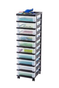 iris usa mc-3100-top 10-drawer storage cart with organizer top, black/clear