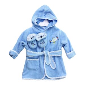 spasilk hooded terry bathrobe with booties, blue plane, one size