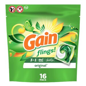 gain flings! laundry detergent soap pods, original, 16 count