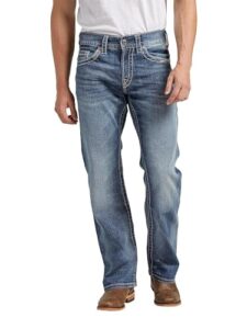 silver jeans co. men's zac relaxed fit straight leg jeans, light indigo, 38w x 30l