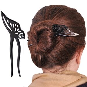 marycrafts butterfly horn hair fork hair accessories for women (black)