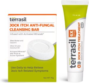 terrasil jock itch antifungal cream extra strength + antifungal soap 2-product care kit with clinically proven clotrimazole for effective jock itch treatment & relief (.5oz tube + 75g bar)