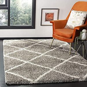 safavieh hudson shag collection area rug - 8' x 10', grey & ivory, modern trellis design, non-shedding & easy care, 2-inch thick ideal for high traffic areas in living room, bedroom (sgh281b)