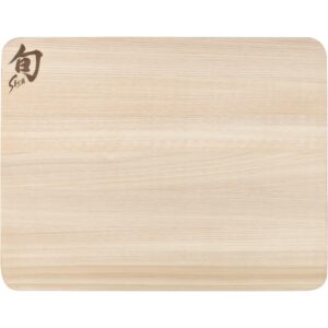 shun cutlery small hinoki cutting board, 10.75" x 8.25" small wooden japanese chopping board for kitchen, medium-soft wood preserves knife edges, forest stewardship council certified