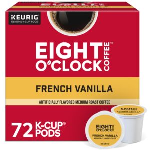 eight o'clock coffee french vanilla, keurig single serve k-cup pods, light roast, 72 count