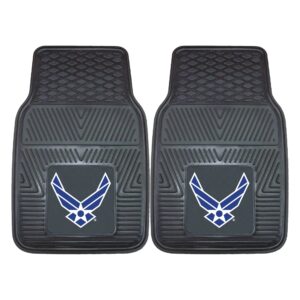 fanmats 11044 u.s. air force 2-piece heavy duty vinyl car mat set, front row floor mats, all weather protection, universal fit, deep resevoir design