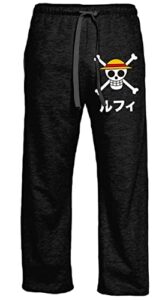 ripple junction one piece adult straw hat pirate logo and kanji luffy lounge pant md heather charcoal