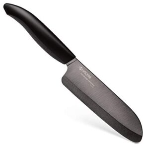 kyocera advanced ceramic revolution series mini santoku knife, black blade, black handle, 4.5-inch