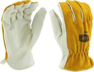 ironcat 9414 premium split cowhide gloves –tan/gray, xxx-large, grain leather driver work gloves w/ keystone thumb, 2 count (pack of 1)