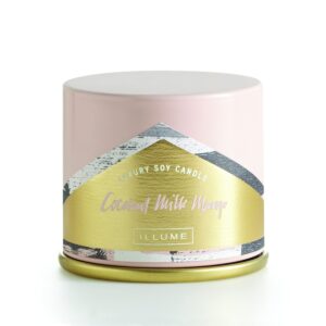 illume coconut milk mango soy candle, demi vanity tin, pink, 3 oz.