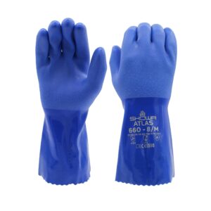 showa atlas 660 triple-dipped pvc coated chemical resistant safety glove with cotton liner, 12" length, x-large (1 pair)