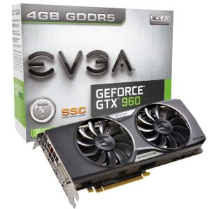 evga geforce gtx 960 4gb ssc gaming acx 2.0+, whisper silent cooling w/ free installed backplate graphics card 04g-p4-3966-kr