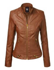 lock and love ll wjc747 womens dressy vegan leather biker jacket l camel