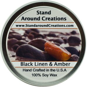 stand around creations soy tureen candle - scent: black linen and amber 8oz. white