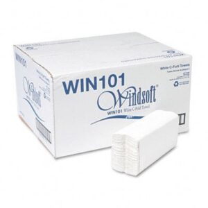 windsoft 101 embossed c-fold paper towels, 10 1/10 x 13 1/5, white, 200/pack, 12 packs/carton