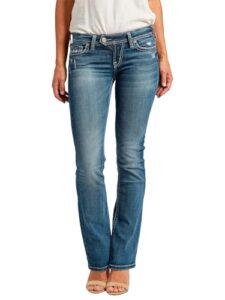 silver jeans co. women's tuesday low rise slim bootcut jeans, medium indigo wash, 32w x 33l