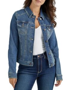 wrangler authentics women's stretch denim jacket, blue, large