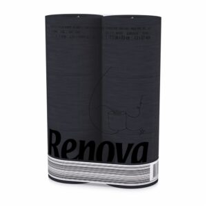 renova black toilet paper 3-ply -ideal for decorating your home or office - pack of 6 compact rolls- 140 sheets - eco-label certified - dermatologically tested - septic safe - sustainable & soft