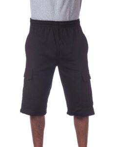 pro club men's fleece cargo short, black, 4x-large