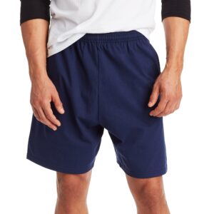 hanes men's jersey pocket short, navy, medium