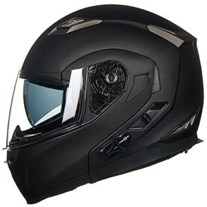 ilm bluetooth integrated modular flip up full face motorcycle helmet sun shield mp3 intercom model 953 (l, matte black)