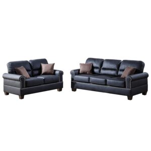 poundex bobkona shelton bonded leather 2 piece sofa and loveseat set, black