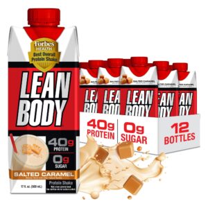 lean body ready-to-drink salted caramel protein shake, 40g protein, whey blend, 0 sugar, gluten free, 22 vitamins & minerals, 17 fl oz (pack of 12)