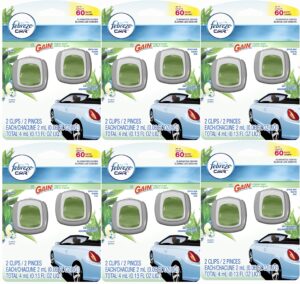 febreze car vent clip air freshener, gain original, 2 count, (pack of 6)